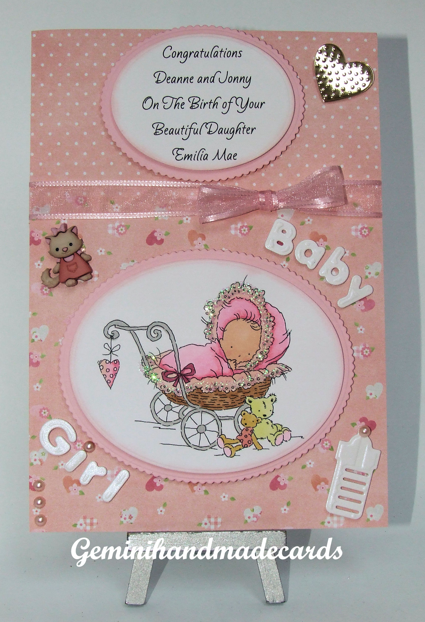 new baby girl, personalised handmade cards | geminihandmadecards